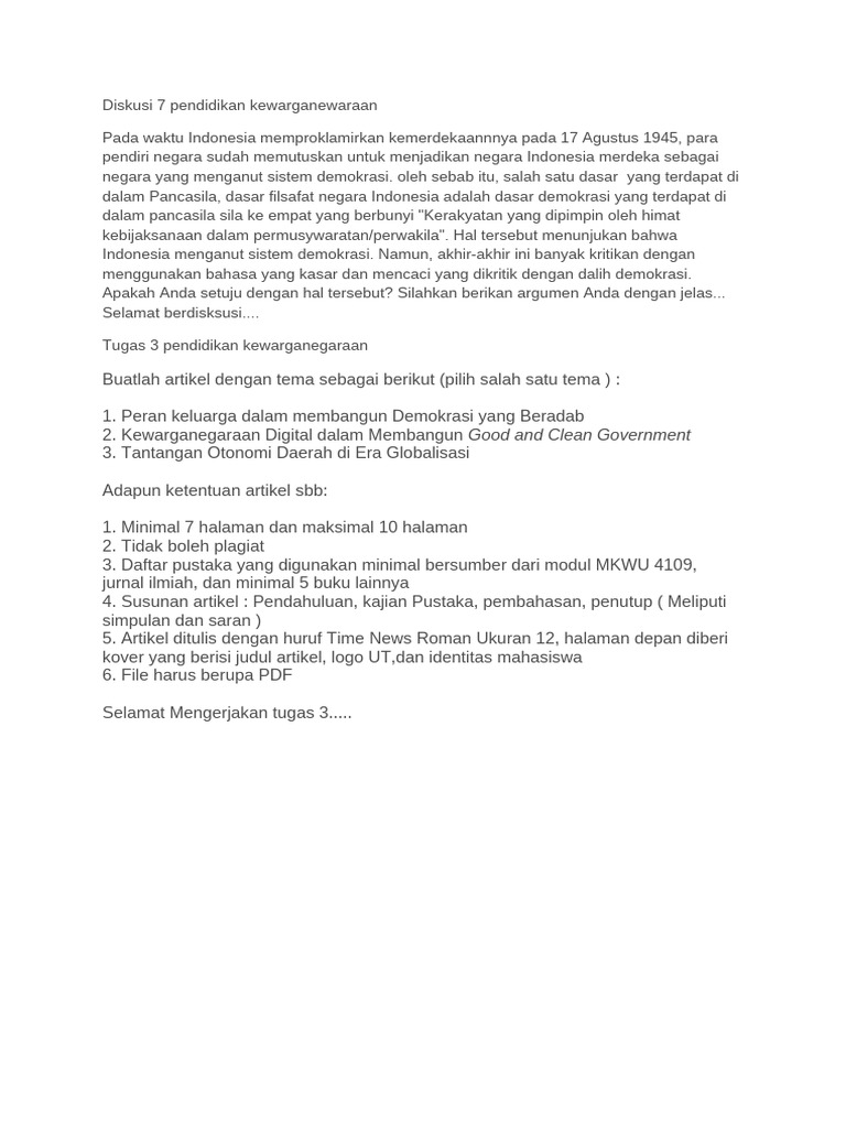 Soal Diskusi & Tugas Pendidikan Kewarganegaraan | PDF