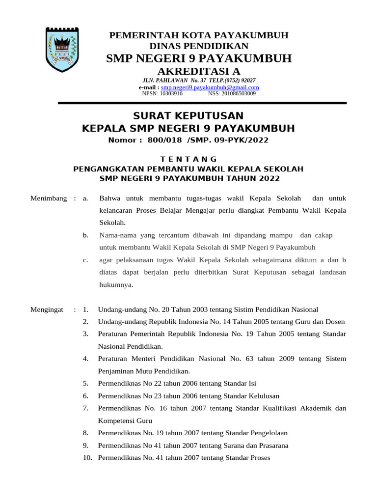 SK PEMBANTU WAKIL KEPALA SEKOLAH | PDF