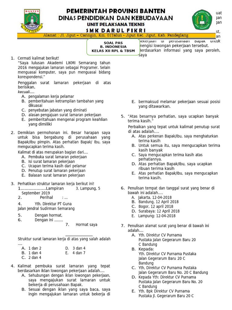 Soal Pas B. Indonesia Kelas Xii | PDF