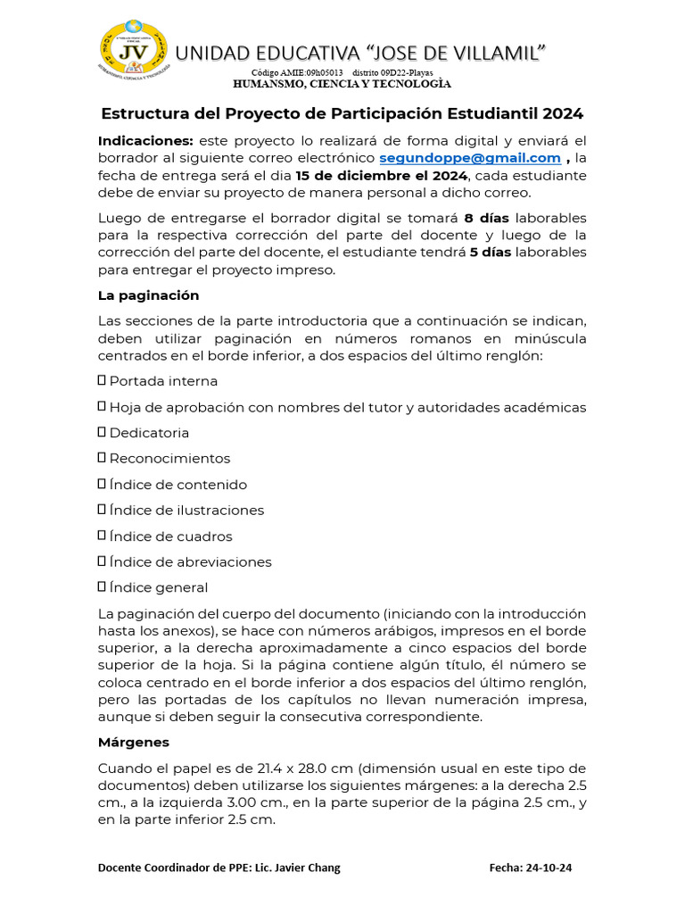 Estructura Del Proyecto de PPE 2024 | PDF | Teoría