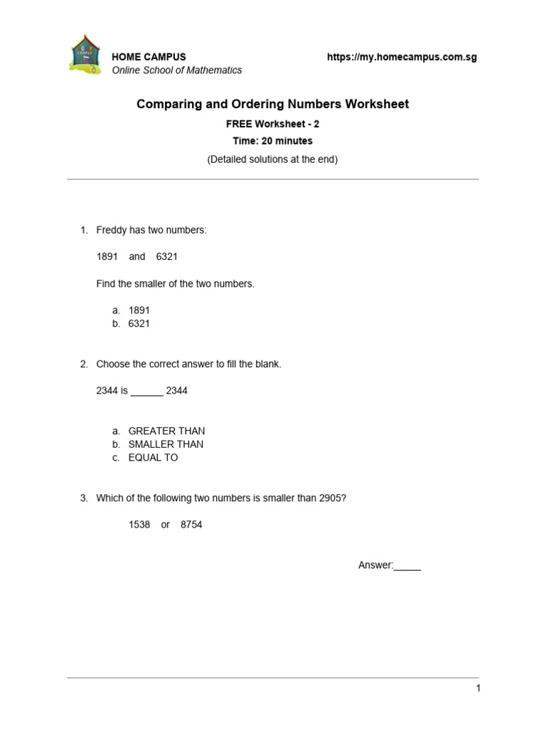 Ordering Numbers Worksheet | PDF | Mathematics | Arithmetic