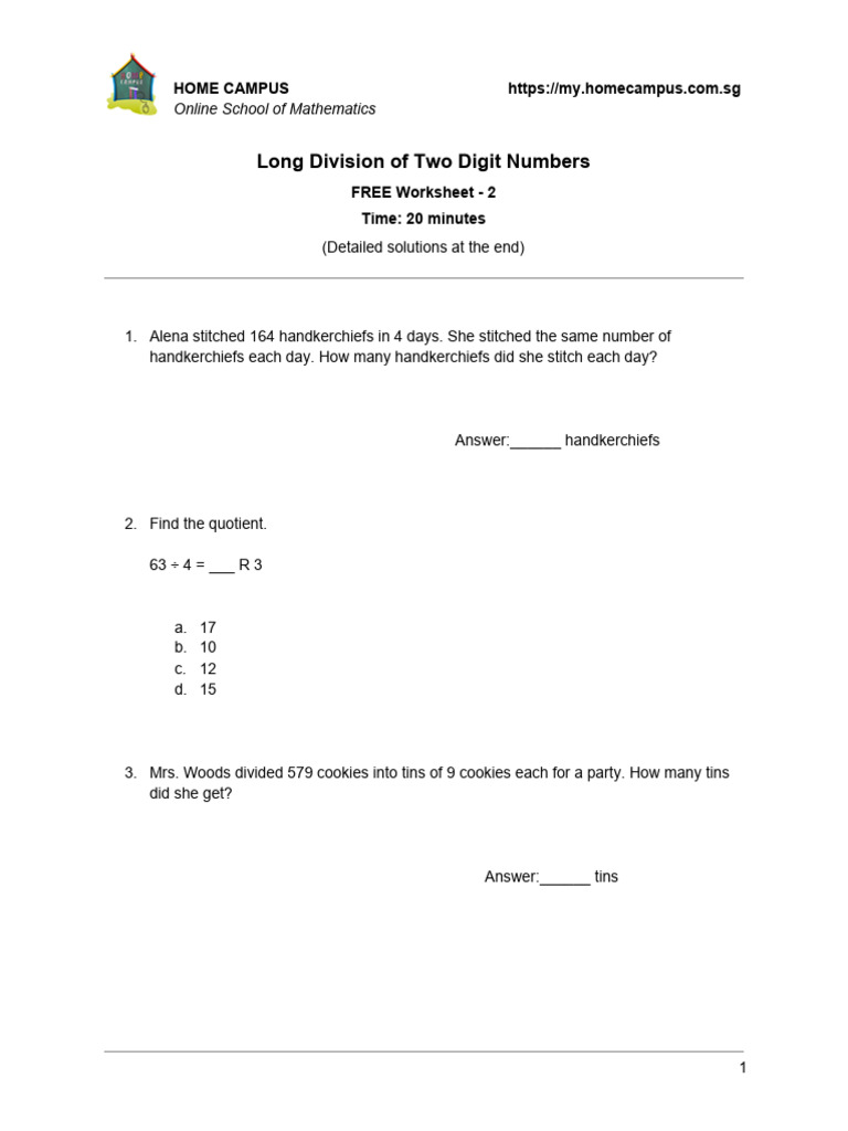 Simple Long Division of 2 Digit Numbers | PDF | Discrete Mathematics ...
