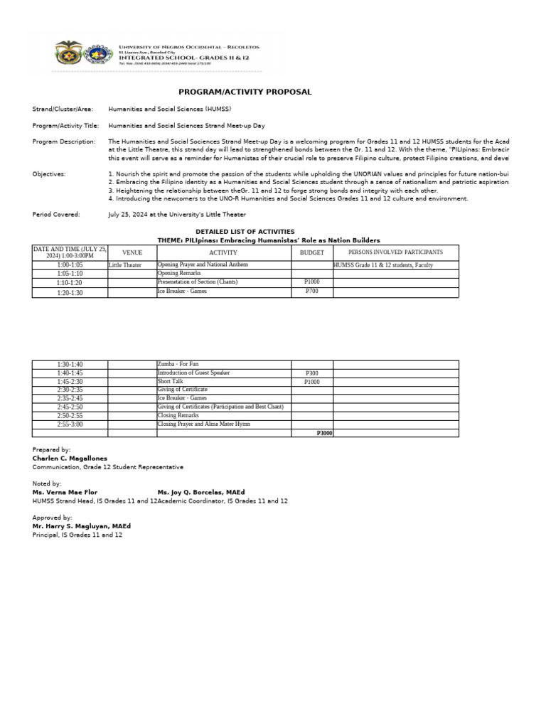Program Proposal Humss Strand Meet Up 2024 | PDF