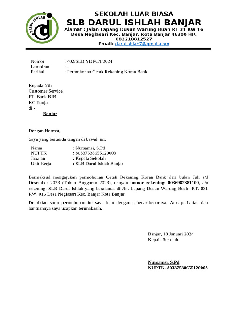 Surat Rek Koran | PDF