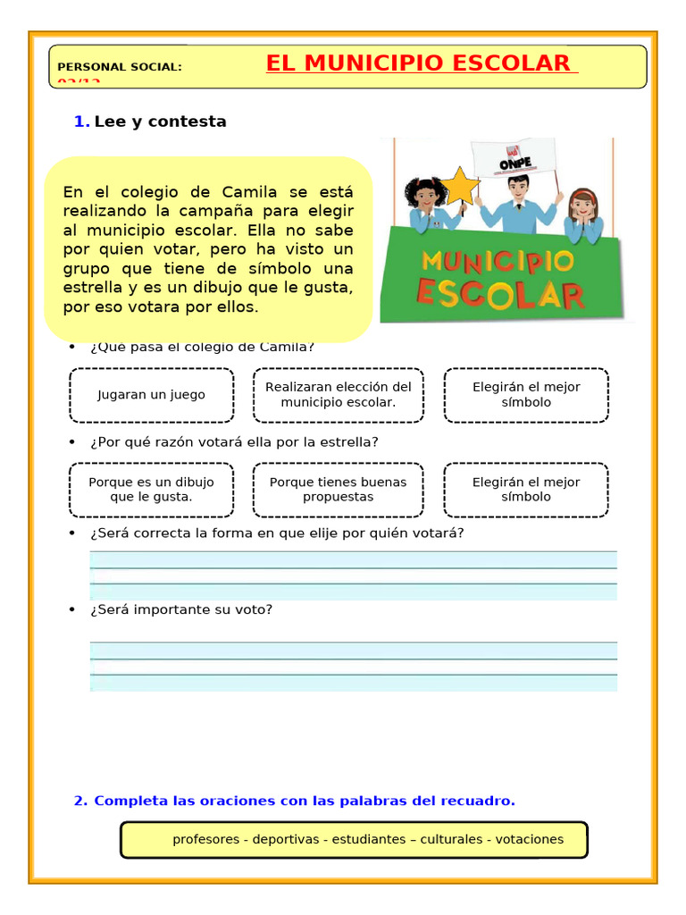 Lunes 2 de Diciembre Ficha Ps El Municipio Escolar | PDF