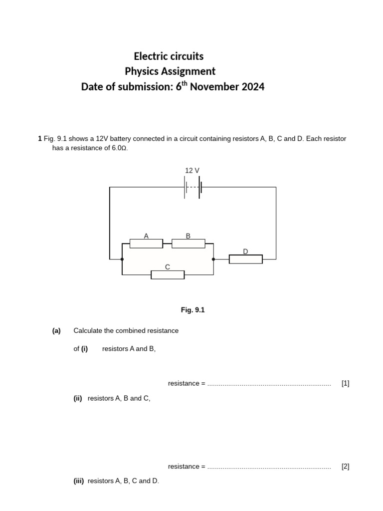 Physics Assignment Electrical Circuit | PDF | Electrical Resistance And Conductance | Resistor