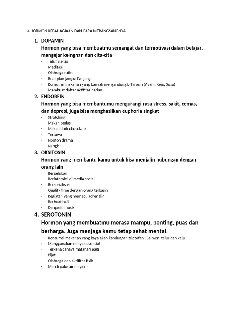 4 Hormon Kebahagiaan Dan Cara Merangsangnya | PDF