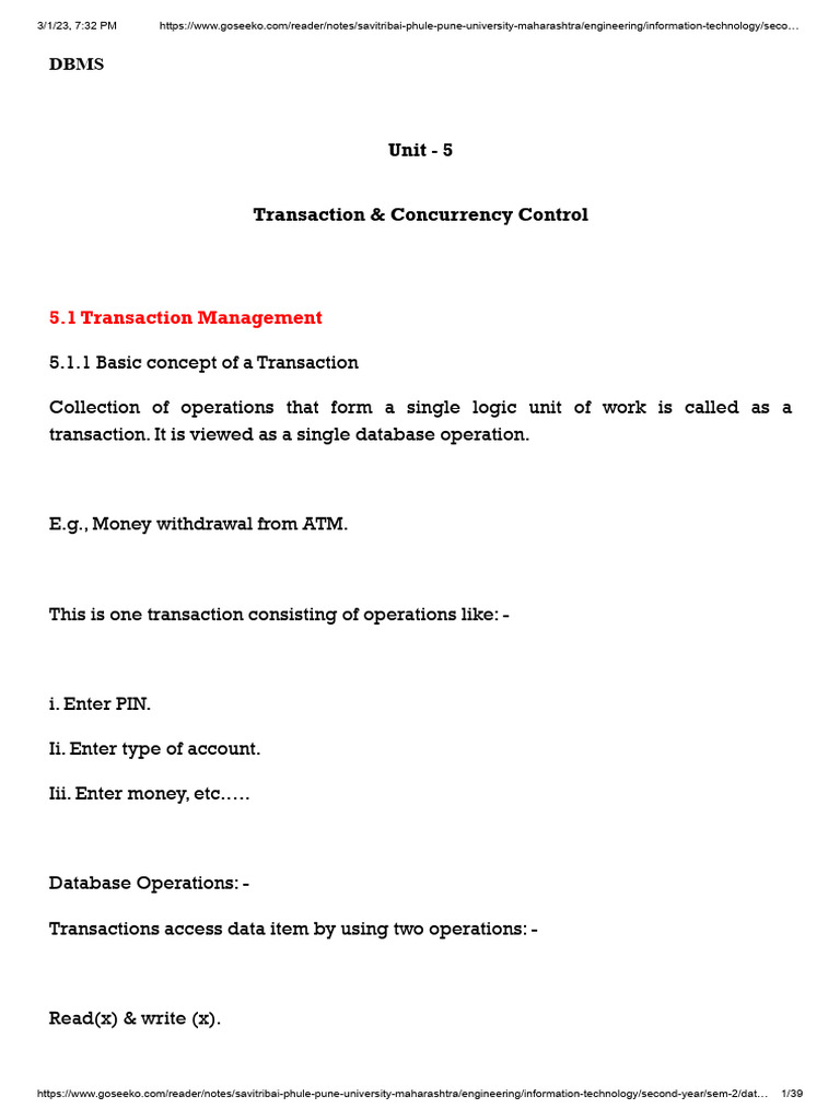 DBMS Transaction Management Guide | PDF | Database Transaction | Databases