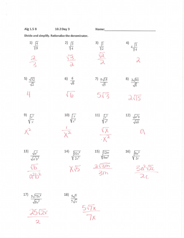 Lesson 10.2 Day 3 WS Solutions | PDF