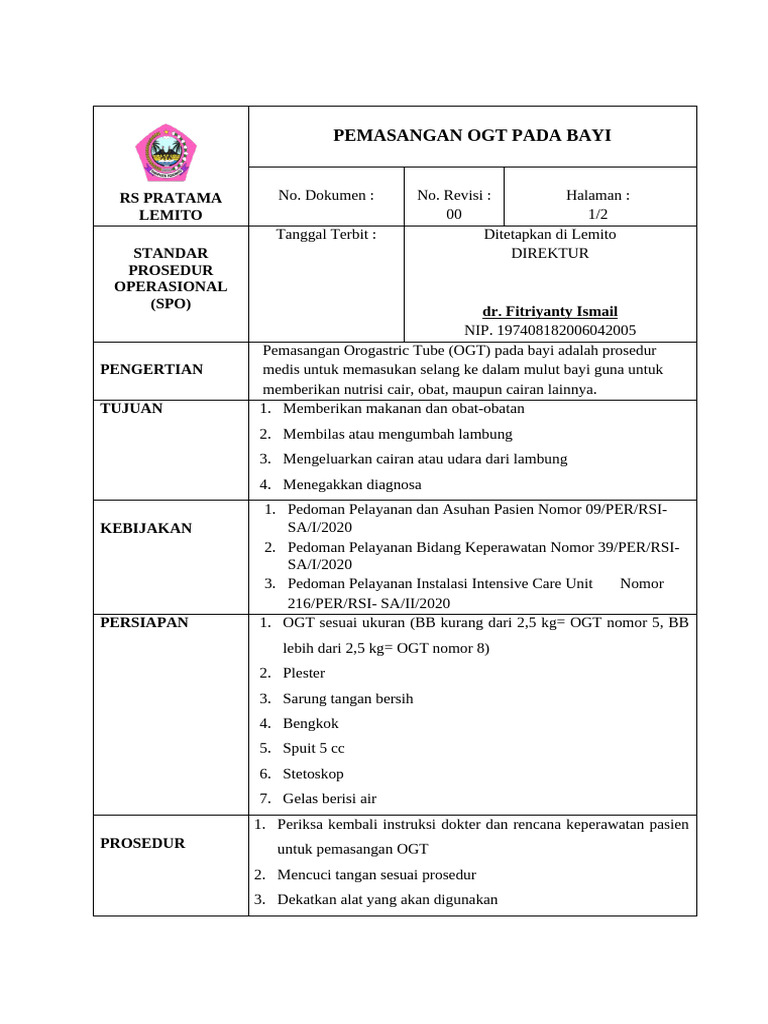 PEMASANGAN OGT BAYI SOP (2) | PDF