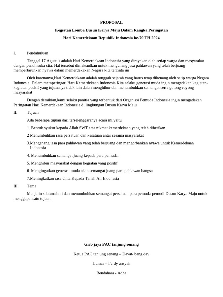 793 Contoh Proposal Singkat Kegiatan 17 Agustus | PDF