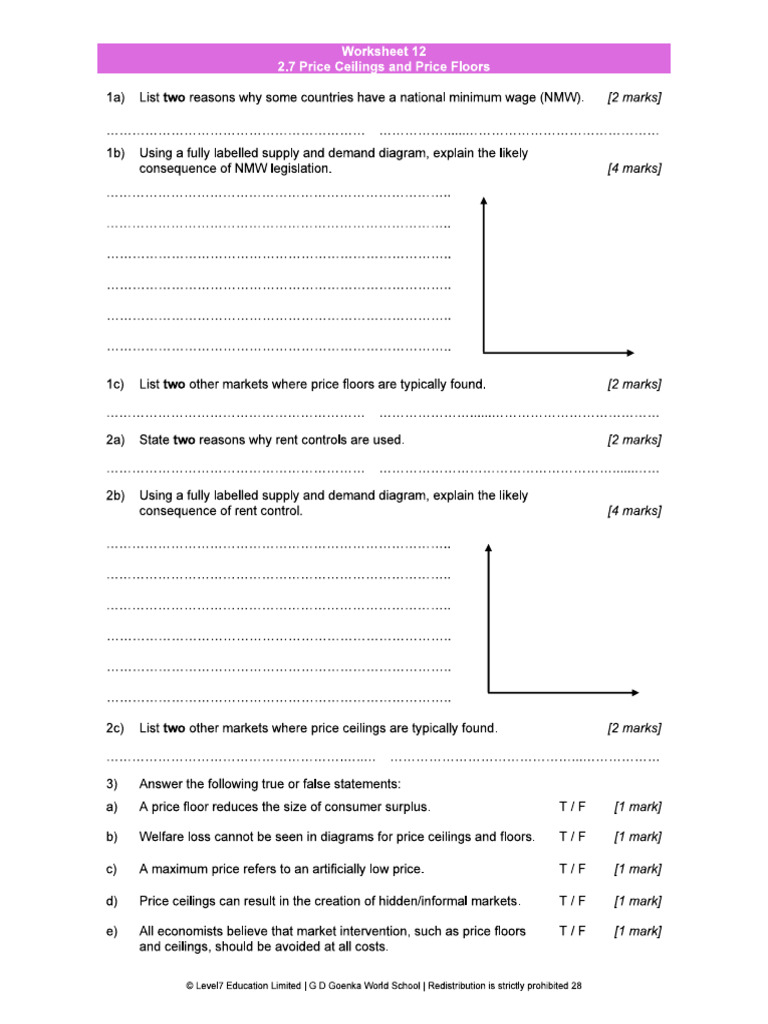 Price Ceiling Price Flooring Worksheet QP | PDF