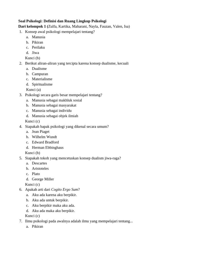Soal Psiko Kelas A Full | PDF