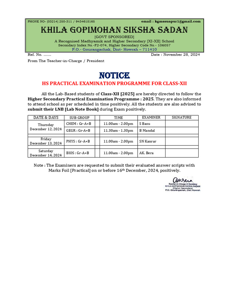 Class Xii (PR) Programme (Hs-2025) | PDF