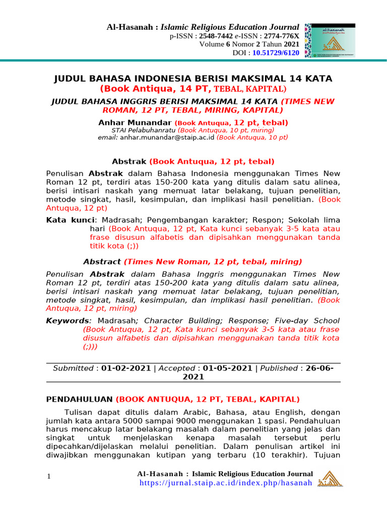 Template Jurnal Al-Hasanah | PDF