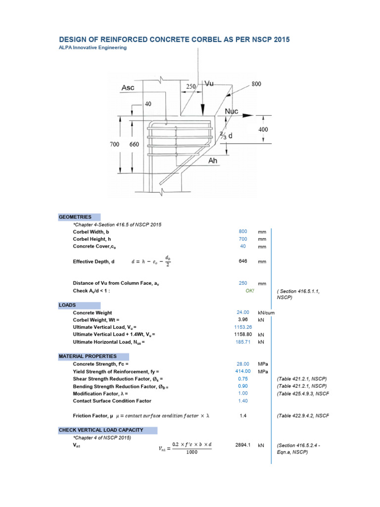 CORBEL-COMPUTATION | PDF | Structural Engineering | Civil Engineering