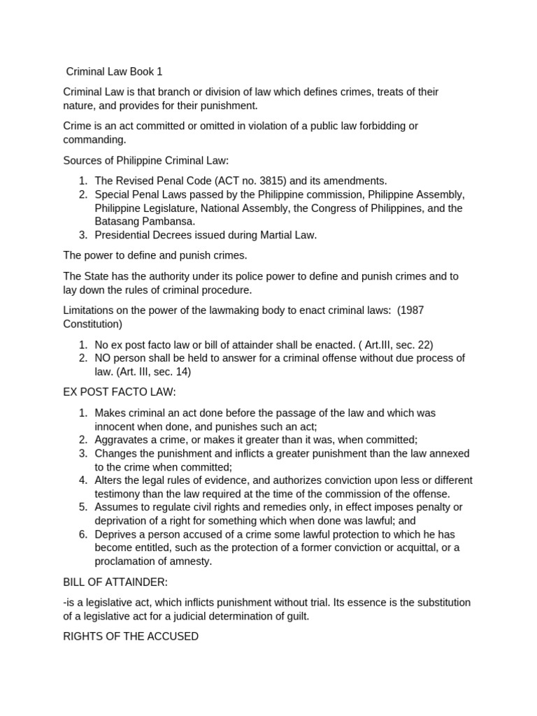 Criminal Law Book 1 First Reading Material | PDF | Crimes | Crime ...
