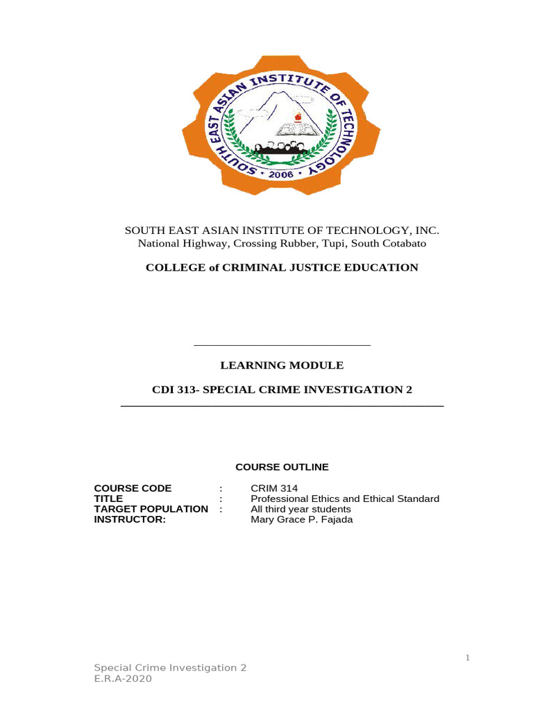 Cdi 313 Module With Activity | PDF | Confession (Law) | Crime Scene
