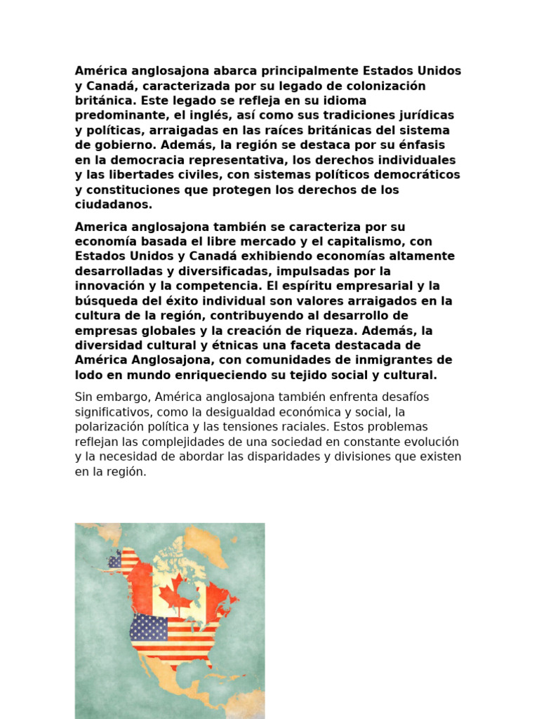 América anglosajona abarca principalmente Estados Unidos y Canadá | PDF
