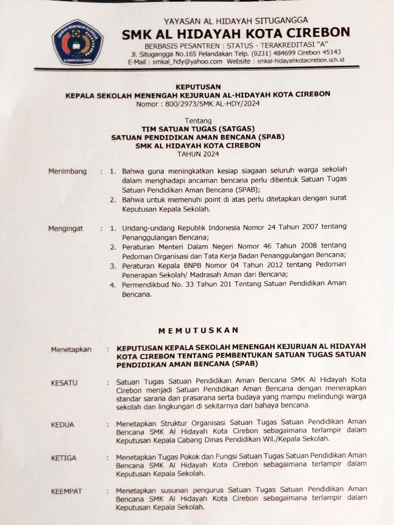 SK SPAB SMK AL HIDAYAH KOTA CIREBON TAHUN 2024 | PDF