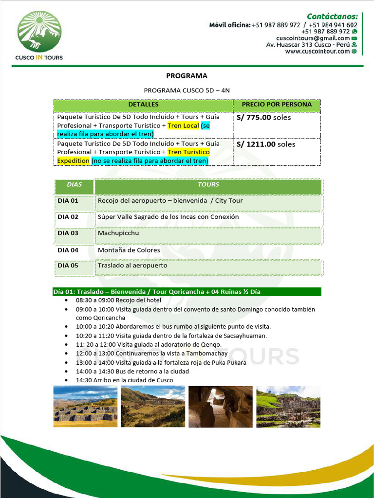 Programa 5d - 4n | PDF | Machu Picchu