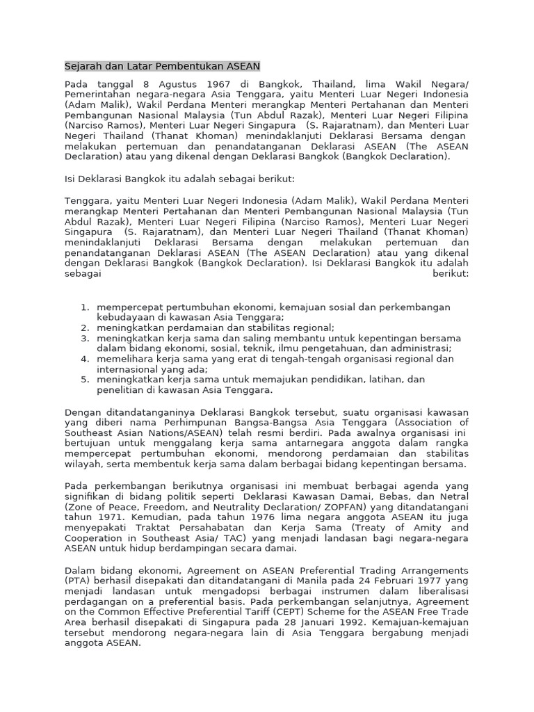 Sejarah Pembentukan ASEAN 1967 | PDF