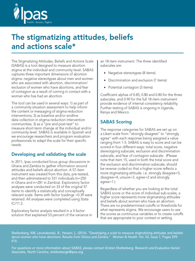 Measuring Abortion Stigma with SABAS | PDF | Social Stigma | Factor ...