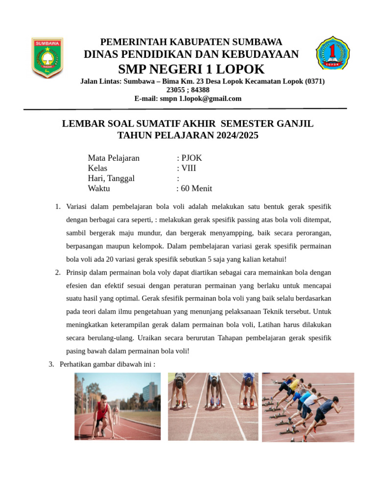 Soal Sas Ganjil Pjok Kelas 8 2024 | PDF