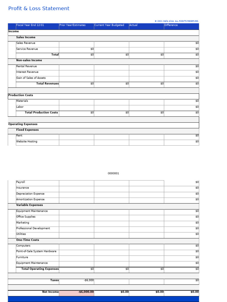 Hello Alice - Small Business Financial Statements Template - Updated ...