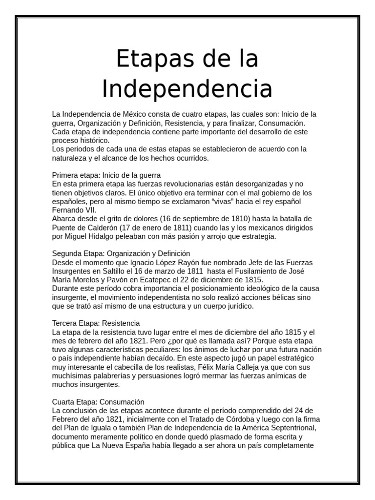 Resumen Etapas de La Independencia | PDF | México