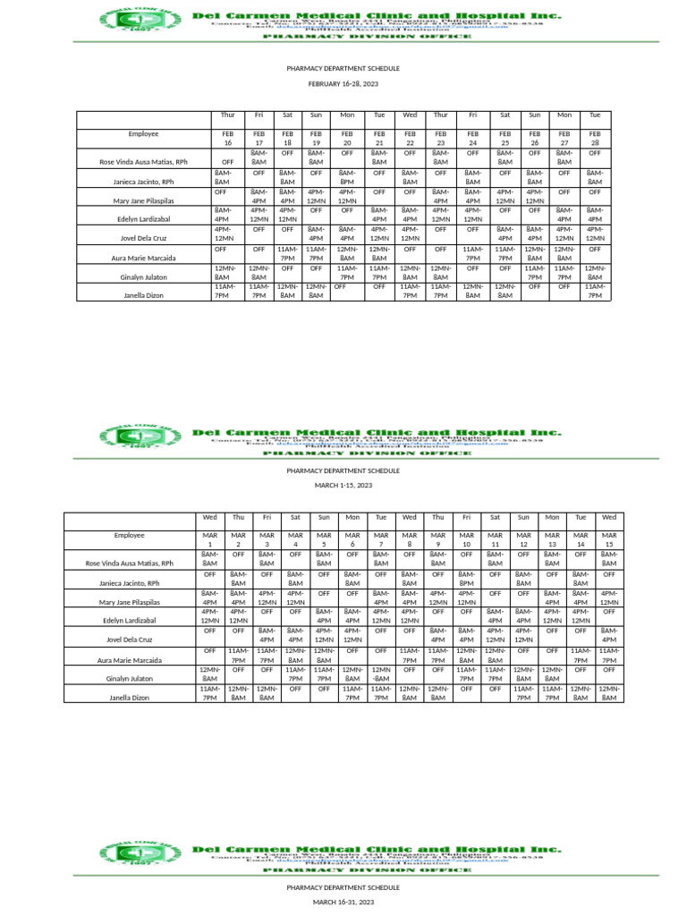 Department Schedule 2023 | PDF