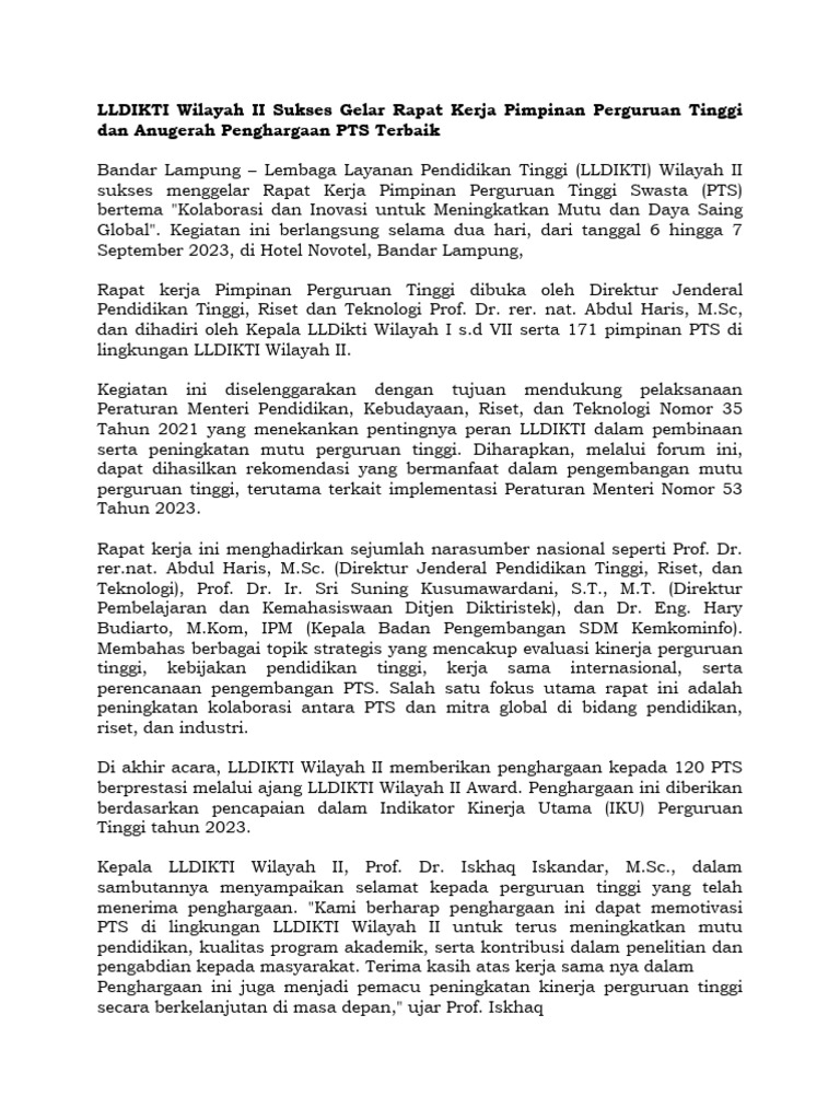 lldikti_wilayah_ii_sukses_gelar_rapat_kerja_pimpinan_perguruan_tinggi_dan_anugerah_penghargaan ...