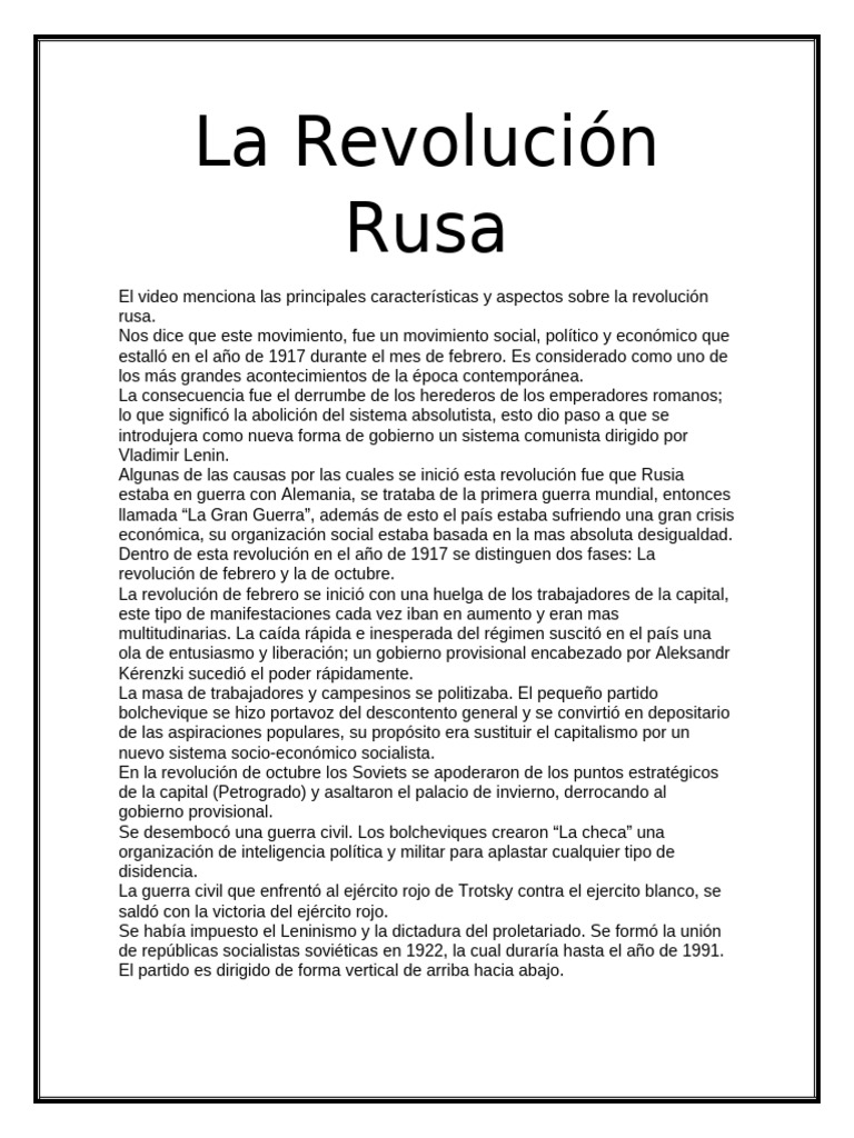 La Revolución Rusa | PDF | Vladimir Lenin | revolución rusa