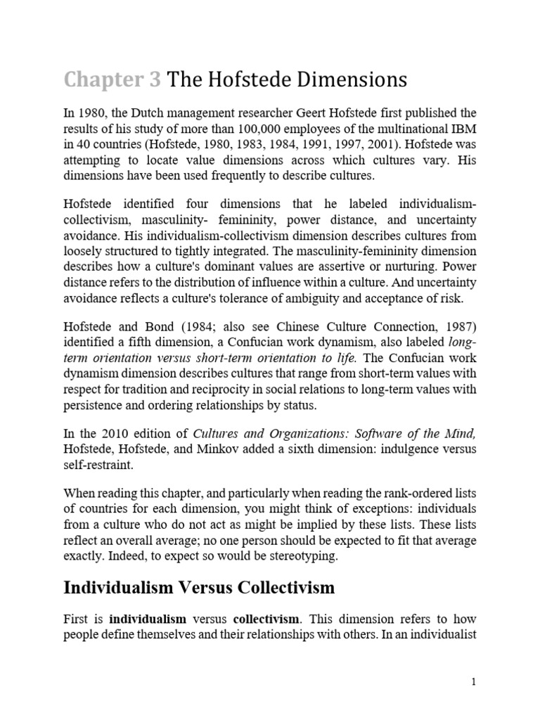 The Hofstede Dimensions | PDF | Japan | Individualism