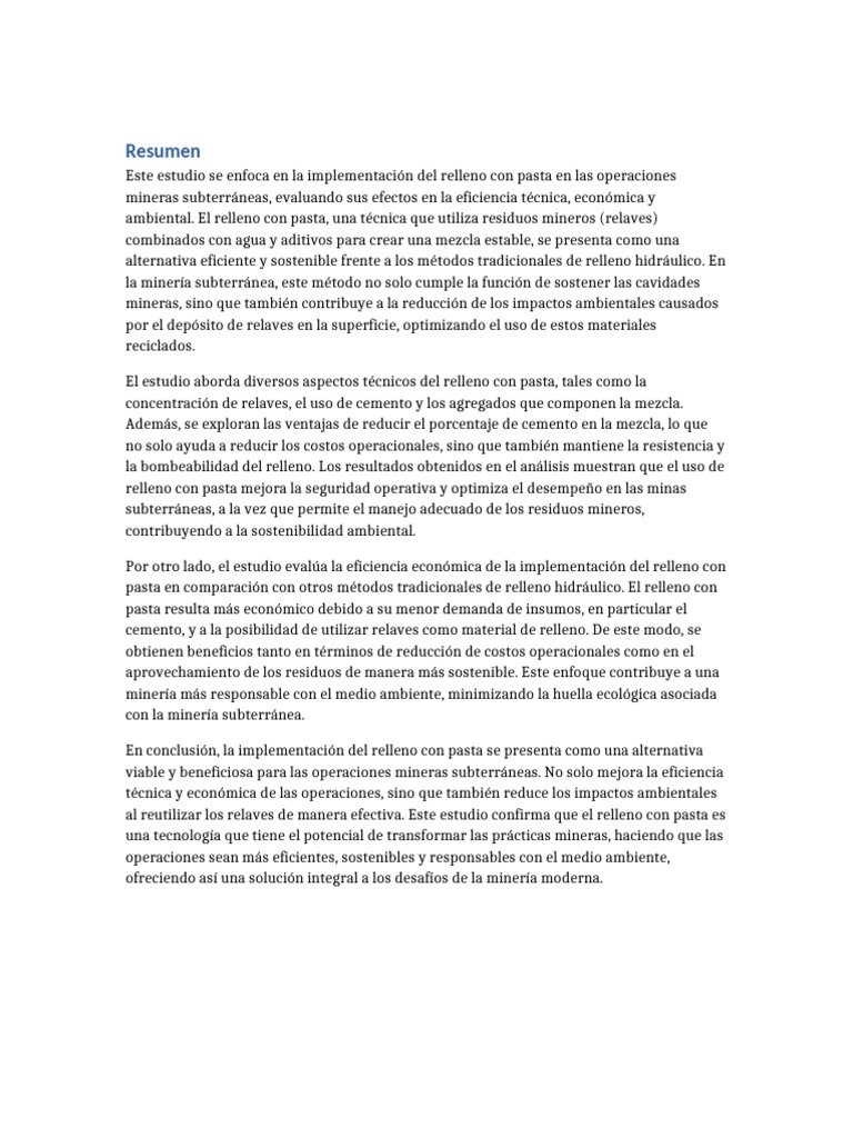 Resumen Extendido Informe | PDF | Minería | Residuos