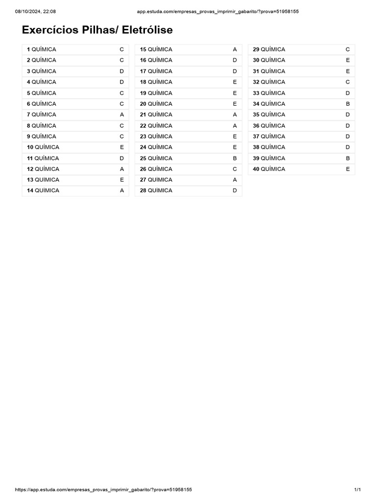 Exerc. Eletroquímica GABARITO | PDF