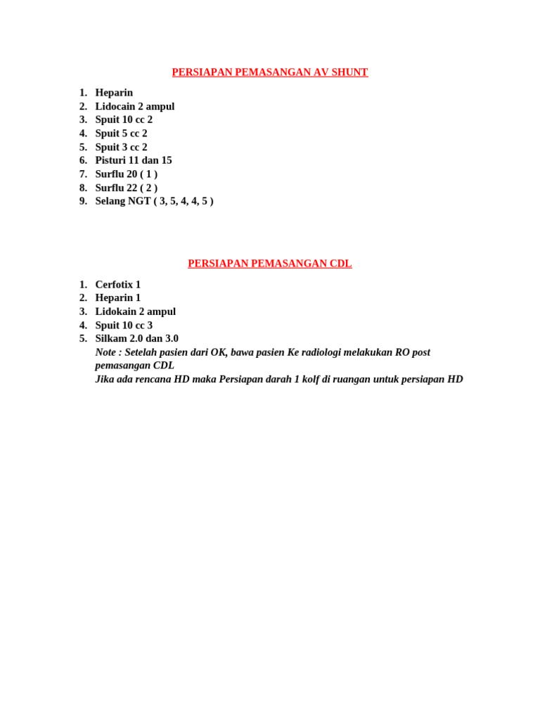 Persiapan Pemasangan Av Shunt | PDF