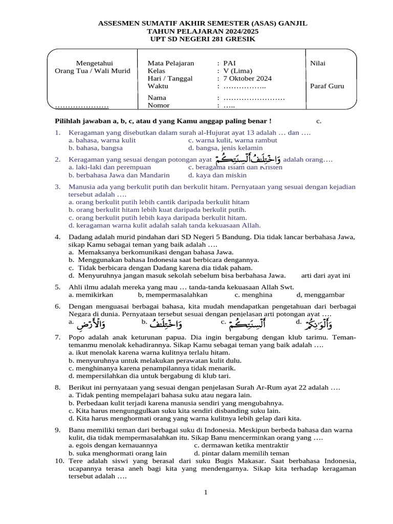 Master Soal ASAS Kelas 4 | PDF