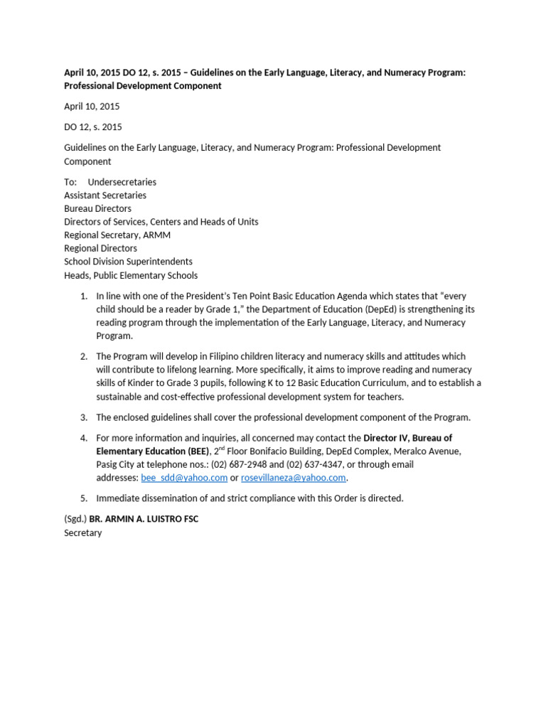 Early Language, Literacy, and Numeracy Program | PDF Early Language, Literacy, and Numeracy Program | PDF