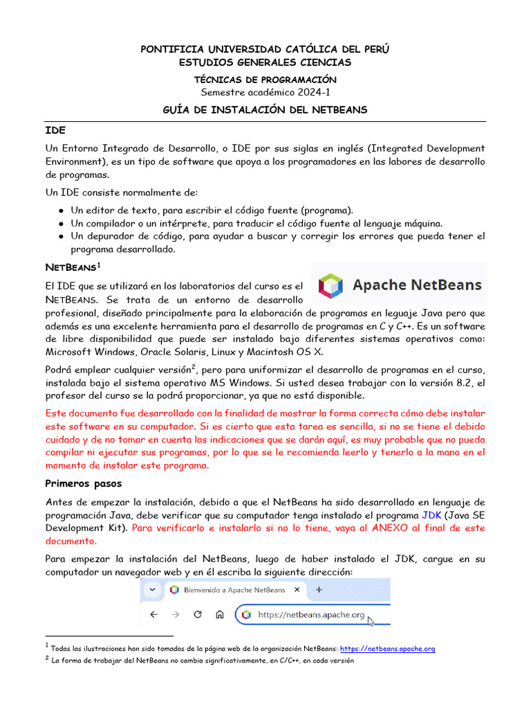 Guia de Instalacion Del Netbeans - 2024 | PDF | Entorno de desarrollo ...