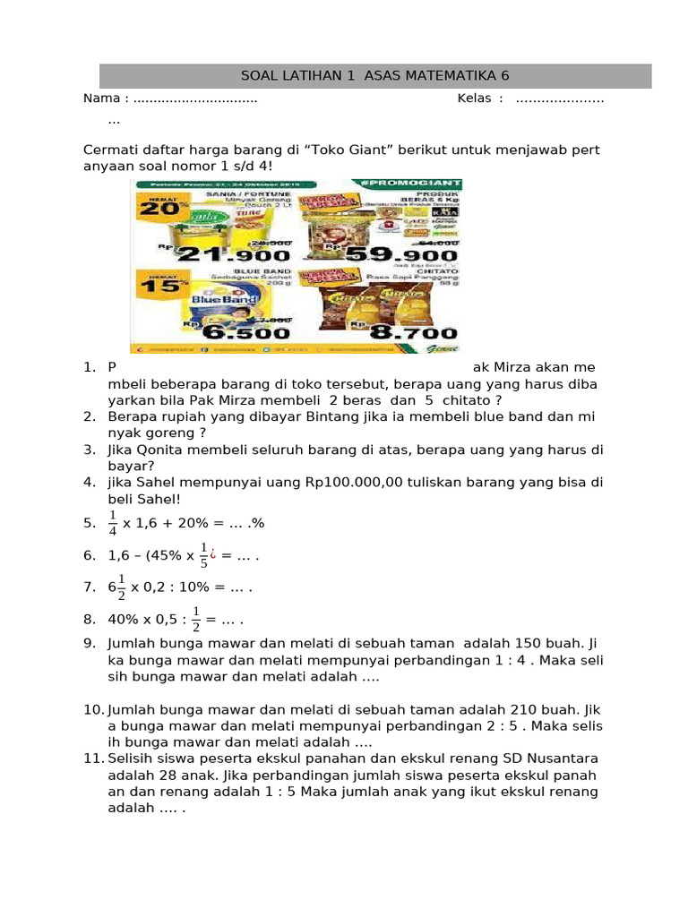 SOAL LATIHAN ASAS MATEMATIKA Edit | PDF