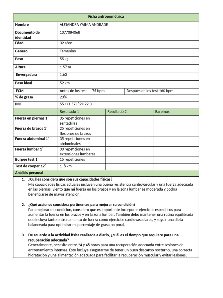 Ficha Antropométrica | PDF
