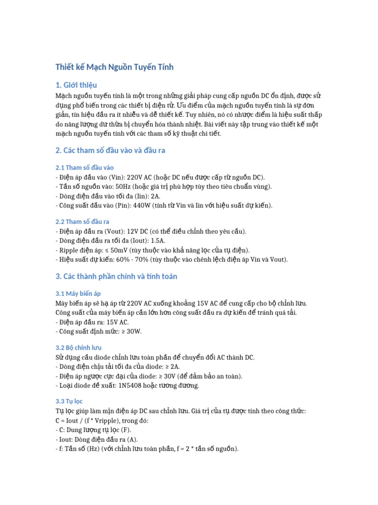 Thiet Ke Mach Nguon Tuyen Tinh Ky Thuat Chi Tiet | PDF