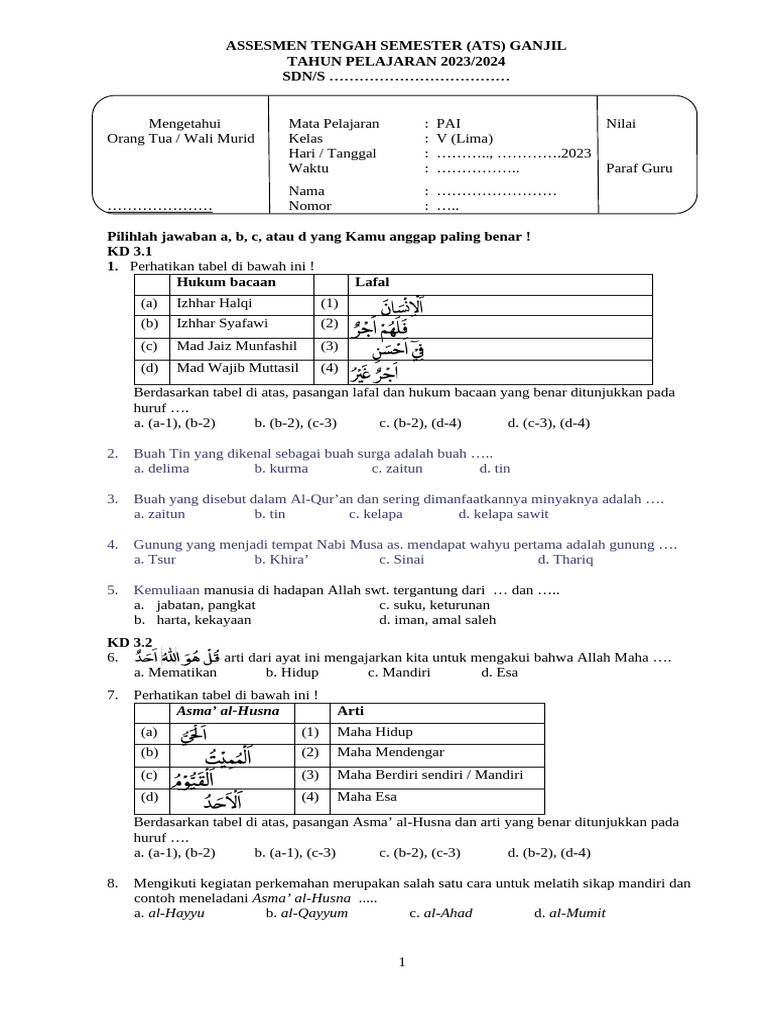 Master Soal ATS Kurikulum 2013 | PDF