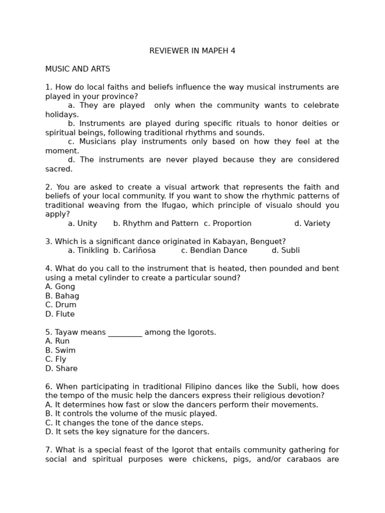 mapeh 4 reviewer | PDF | Dances | Rhythm
