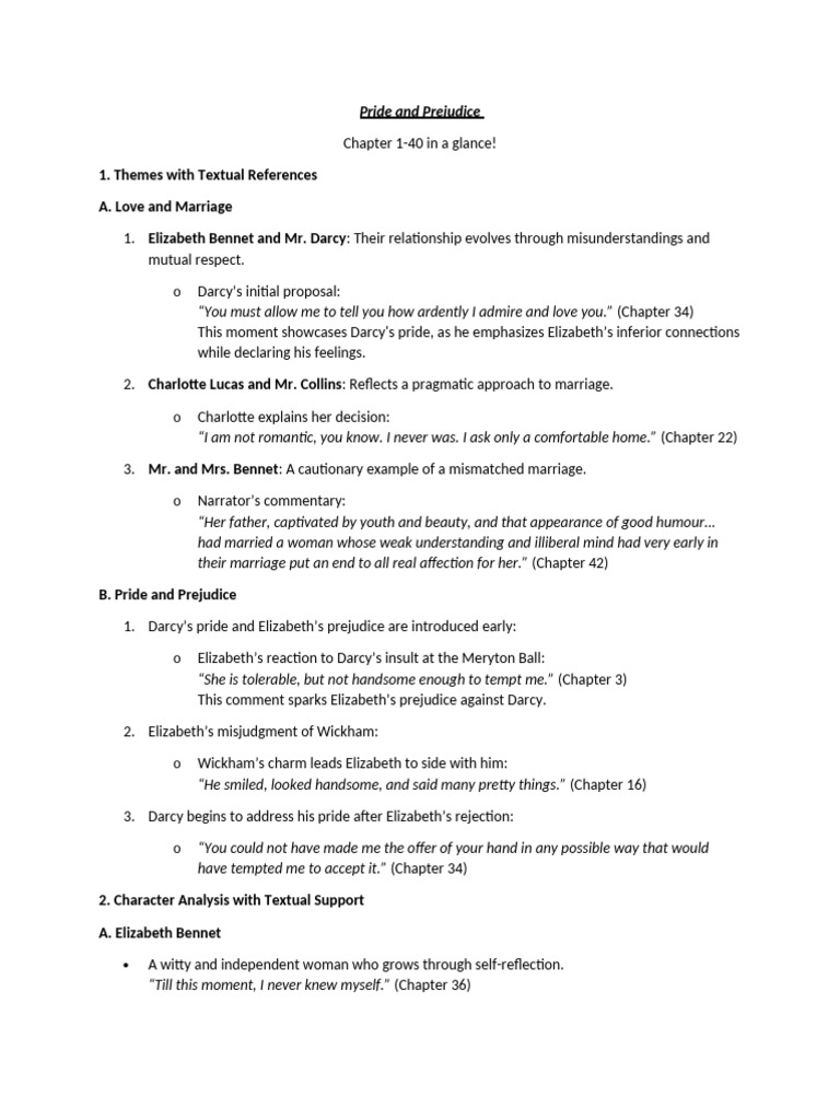 Pride and Prejudice - Notes | PDF | Mr. Darcy | Pride And Prejudice