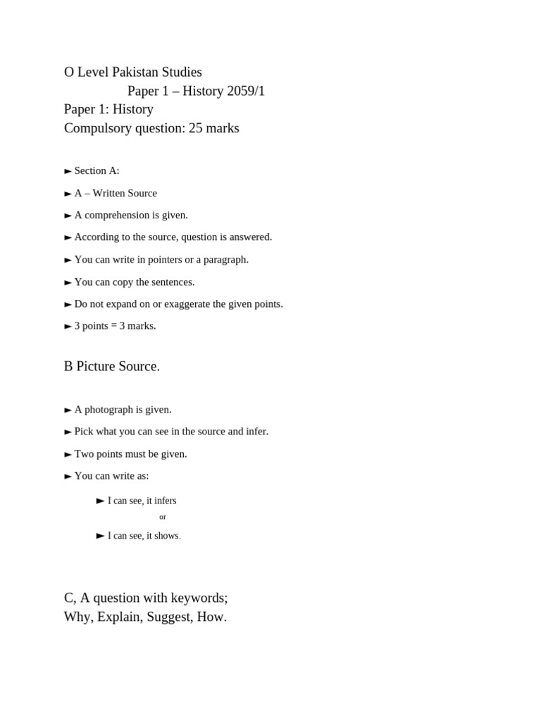 O Level History Paper Pattern Guide | PDF | Question | Cognition