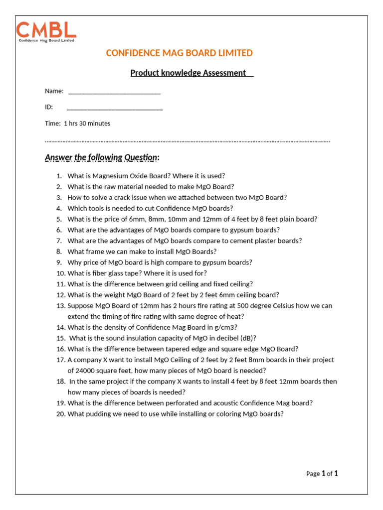 Product Knowledge Assessment | PDF