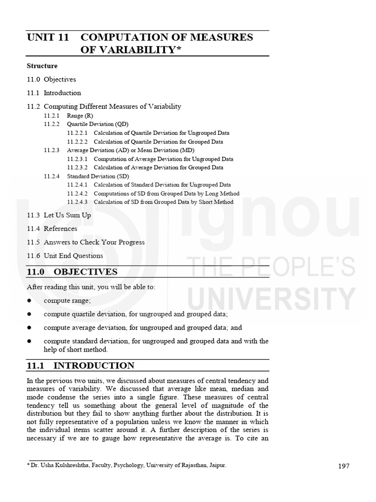 Measures Of Variability Pdf Standard Deviation Quartile