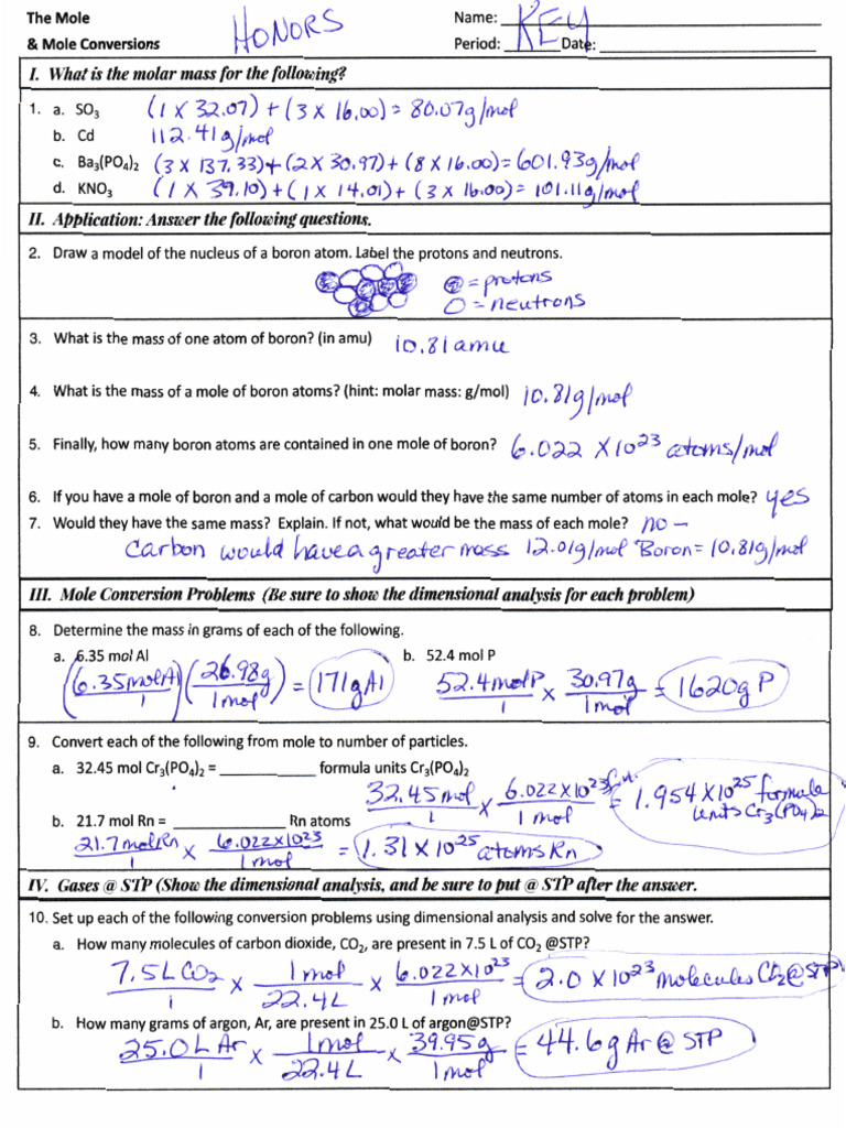 6A KEY The Mole Homework Honors | PDF